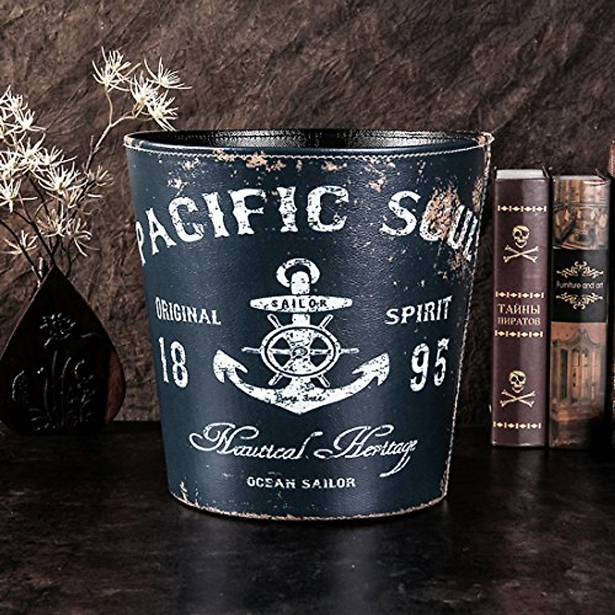 Scakbyer Trash Can, 10L/2.64Gallon British Style Trash Bin Household Uncovered Garbage Can Decoration(Boat Anchor Pattern) - Pattern-1