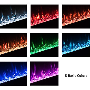 PuraFlame Serena 50 Inches Wall Mounted Linear Electric Fireplace with Log Set & Crystal, Adjustable Flame Color and Speed, 750 / 1500W Heater, Remote with Timer, 50.38 x 5.44 x 21.63 inches, Black