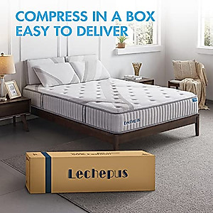 Lechepussleep King Size Mattress, Lechepus 10 Inch Medium Firm Hybrid Mattress, Pocket Innersprings for Motion Isolation, Breathable Tight Top Mattress in Box, CertiPur-US (LT-1901-1150)