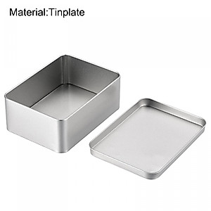 uxcell Metal Tin Box, 4.92" x 3.54" x 1.89" Rectangular Empty Tinplate Containers with Lids, Silver Tone, for Home Organizer, Candles, Gifts, Car Keys, Crafts Storage