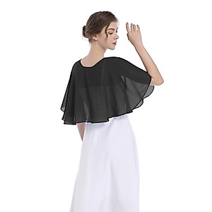 Soft Chiffon Capes Shawls Wraps Shrugs for Dresses Women Capelets Accessories (Black)