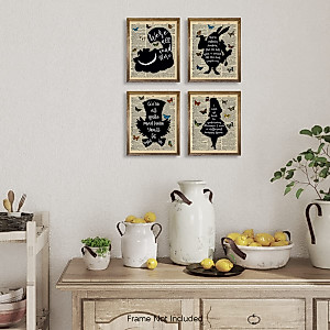 Alice in Wonderland Wall Art Decor - Cheshire Cat Mad Hatter White Rabbit - Alice Inspirational Saying Quote Poster Print - Motivational Wall Art for Alice Fans - Affirmation Gift for Women Teen Girl