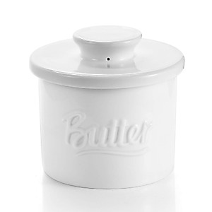 Sweese 322.101 Porcelain Butter Crock Keeper - French Butter Dish with Lid - Butter Relief, White