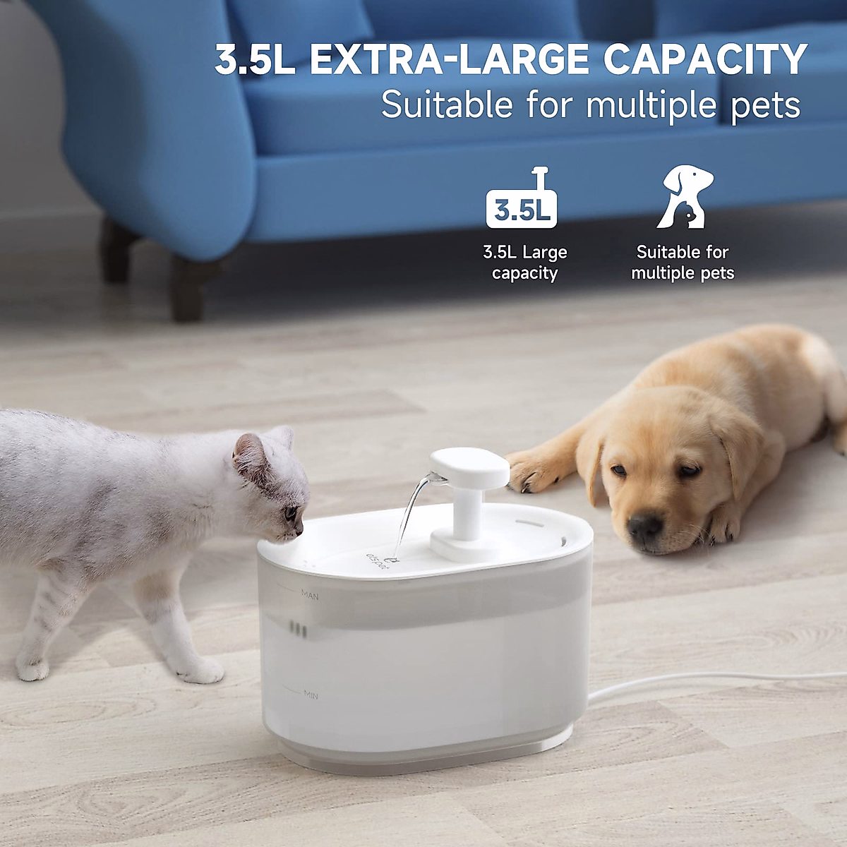 ELS PET Cat Water Fountain with Wireless Pump, 118 oz/3.5L Automatic Pet Water Fountain for Cats Inside, Auto Power Off Pump & Ultra Quiet Dog Water Dispenser, Easy to Clean/Safe/BPA-Free (3.5L/118oz)