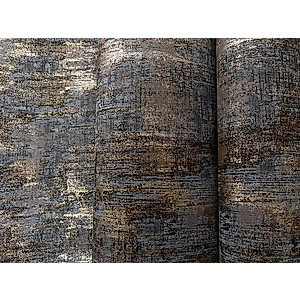 AM1NAH Distressed Wallpaper Industrial Metallic Wall Paper Non-Woven, 20.80'' X 393.00'', Charcoal & Gold