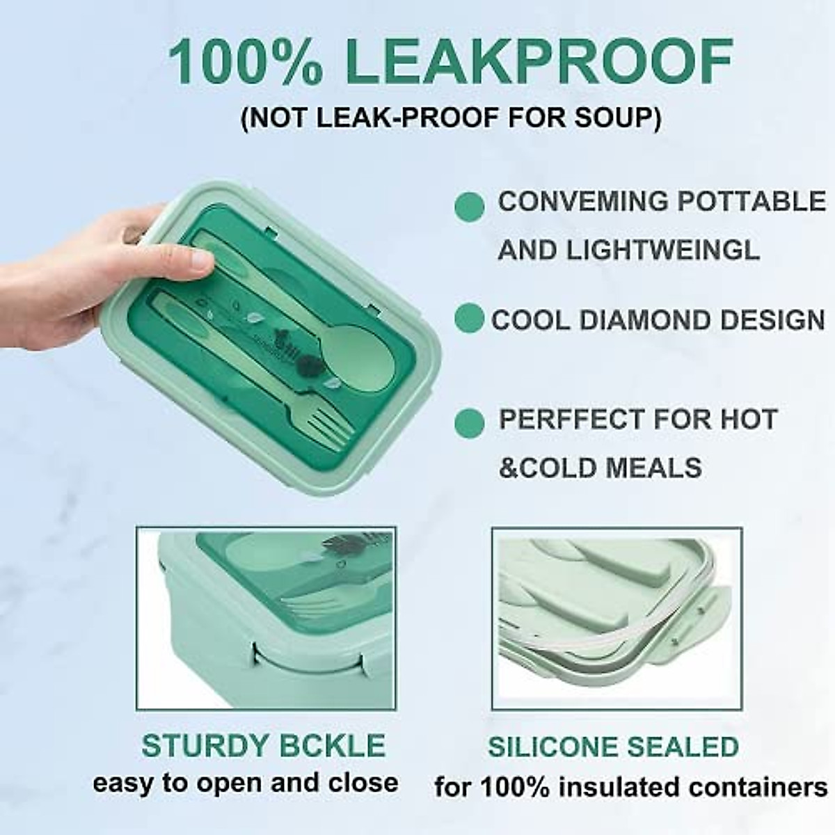 MUJUZE Bento Lunch Box for Adults, Bento Box Adult Lunch Box, Leak-Proof Bento Box, Microwable Bento Boxes, Containers for Lunch Food-Safe Materials and BPA-Free