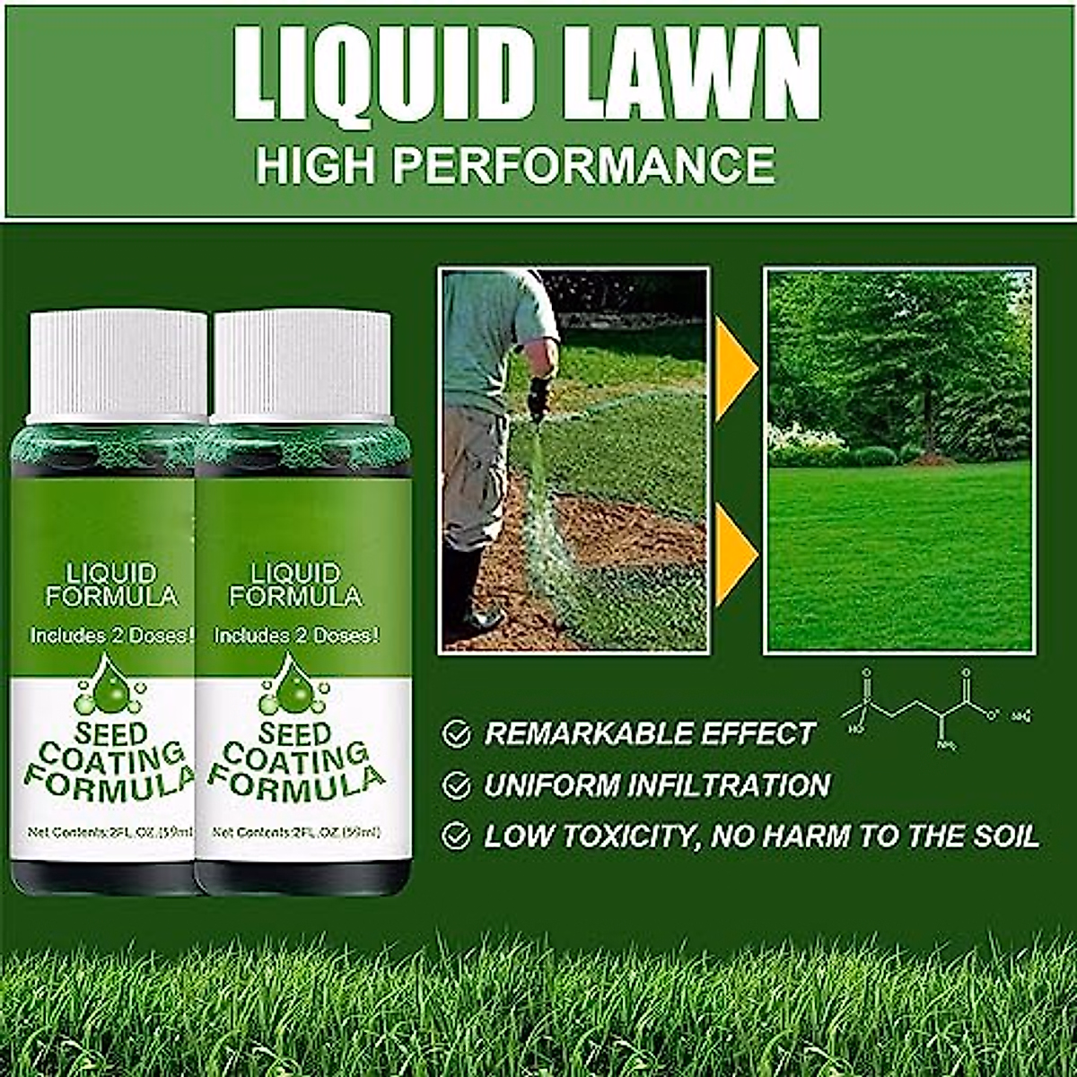 Alkyne Green Grass Lawn Spray, Cowboy Green Grass Seed Spray, Greenrevive Hydroseeding Lawn Solution Grass Seed Spray, Lorco Green Grass Lawn Spray, Liquid Grass Seed Spray for Lawn (10pcs)