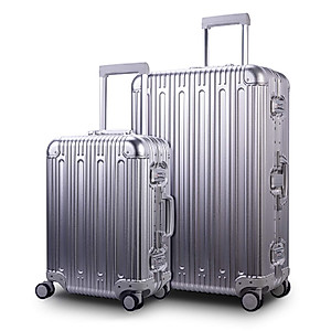TRAVELKING All Aluminum Carry On Luggage with TSA Locks Fashion Cool Metal Hard Shell Spinner Suitcase (Silver, 20 Inch)…