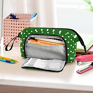 Yasala Pencil Case Polka Dot Gorgeous Green Pen Pouch Holder Art Kits Storage Bag Cosmetic Organizer Carrying Case for Office Supplies Travel Bag for Makeup Large Stationary Bag with Handle
