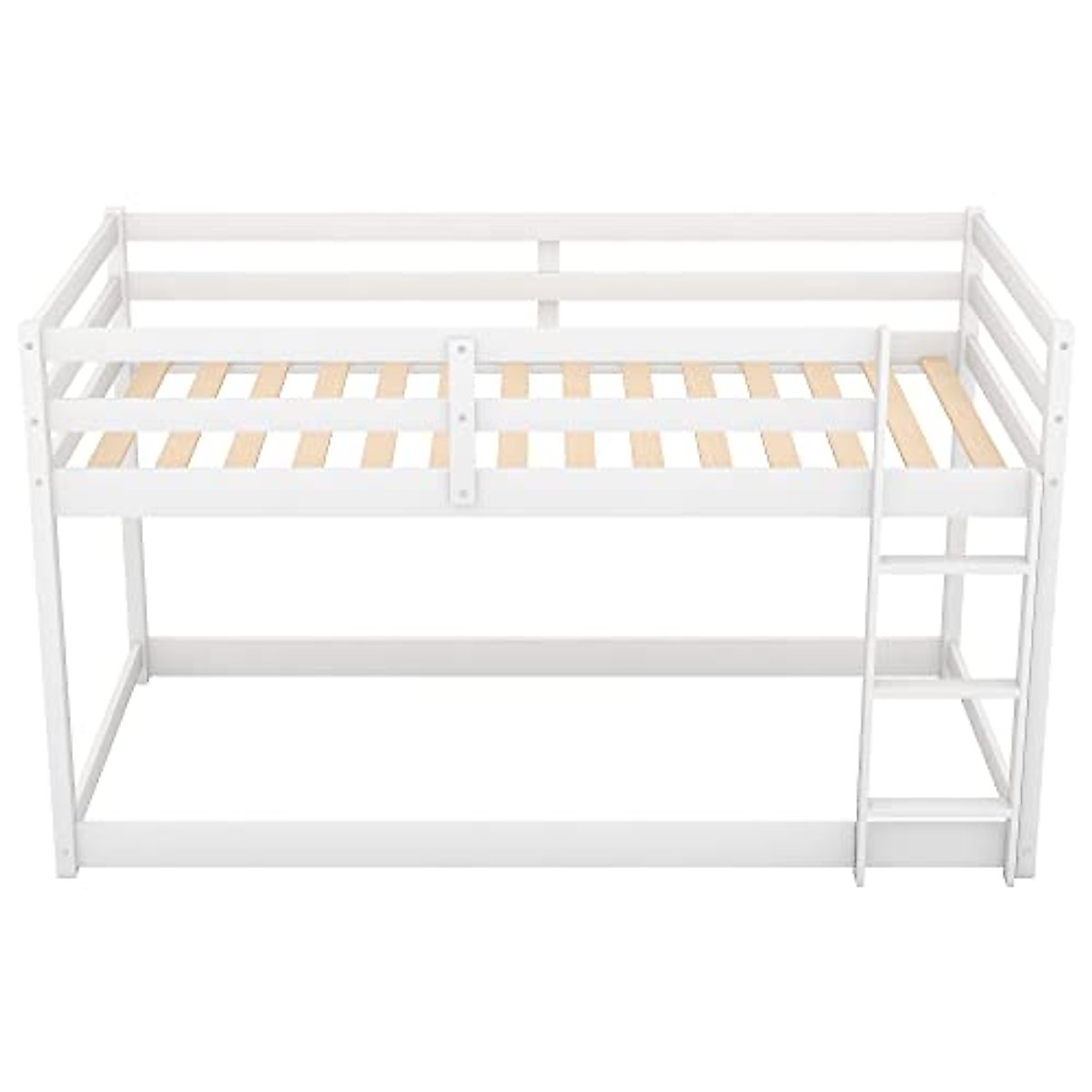 Twin Over Twin Mood Bunk Bed Frame with Safety Guard Rail and Ladder, Space-Saving, No Box Spring Needed, Noise Free (White)