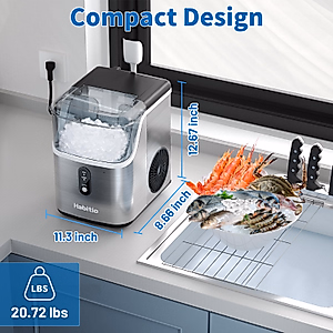Habitio Nugget Ice Maker, One-Click Operation Countertop Ice Maker, Pebble Ice Machine with Self-Cleaning Function, 35 lbs Soft Chewable Ice Cubes /24H, Electric Pellet Ice Maker for Kitchen, Office