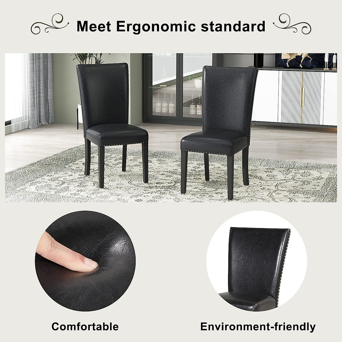 Lifeand 6-Piece Dining Set with 1 Faux Marble Top Table,4 Upholstered Seats and 1 Bench,Black