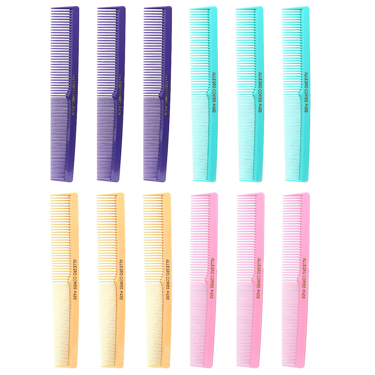 Allegro Combs #420 Hair Combs Barber Comb Beard Comb Combs For Women Mustache Comb Pocket Comb Set 12 Units