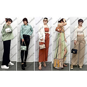 Chain Top-Handle Square Flap Clutch Satchel Vegan Leather Crossbody Purse (Chain Top-Handle - Khaki)