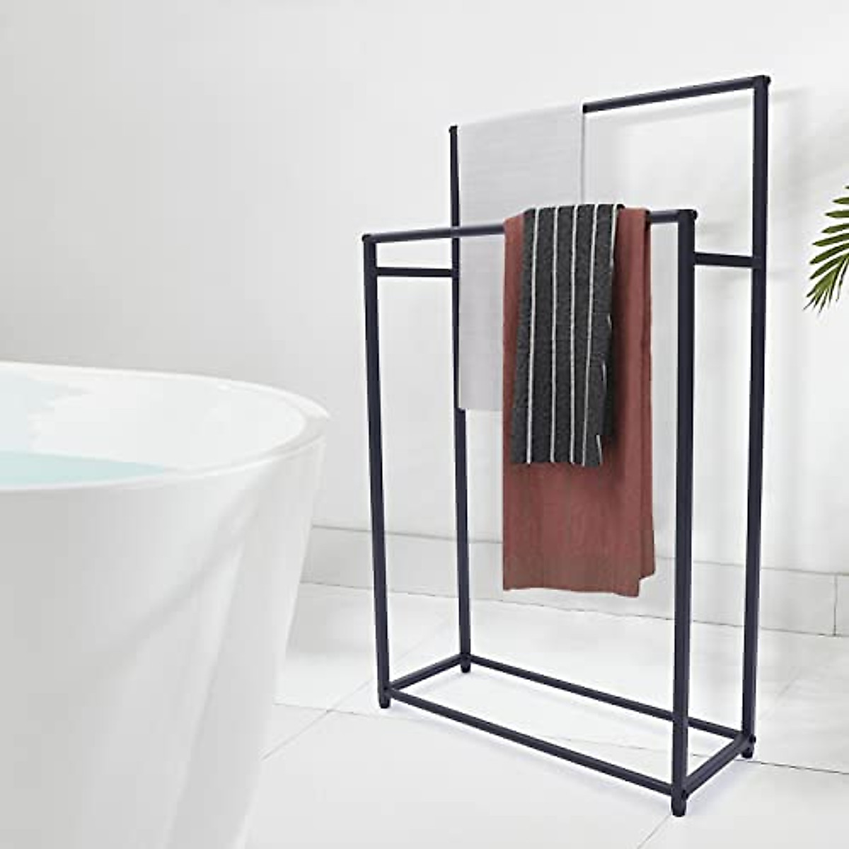 2 Tier Bathroom Towel Rack, Modern Metal Freestanding Towel Rack Holder,Towel Organizer Stand Drying Rack for Bathroom,Black,Load 22lbs