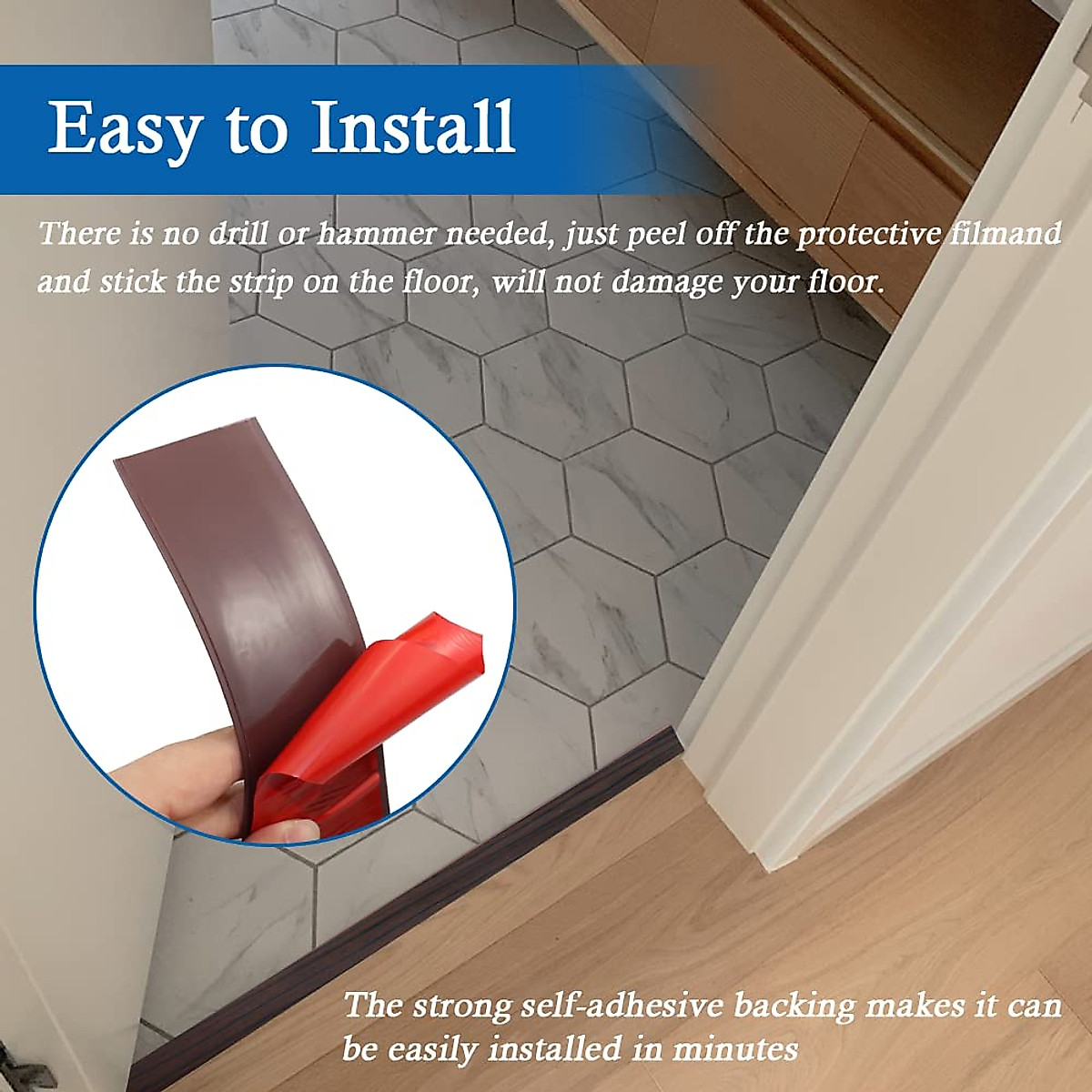 Floor Transition Strip Floor Cover Strips Self Adhesive Flooring Transitions Laminate Floor Strip 2" Wide Vinyl Floor Flat Divider Strip Elegant Wood Grain Design (5cm, 20Ft, Black Walnut)