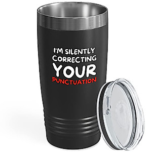 English Teacher Black Edition Viking Tumbler 20oz - I'm silently correcting - English Teacher Commas Save Jokes School Punctuation Synonym Writing Linguistic