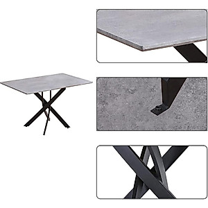 NIERN Marble Dining Table with Chromed Legs,47" Modern Rectangular Kitchen Table for Dining Room Kitchen,Grey