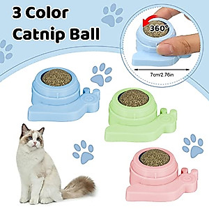 Catnip Balls for Cats Wall, 3 Pack Catnip Toys, Teeth Cleaning Cat Toy, Rotatable Edible Catnip Balls for Cats Wall, Self-Adhesive Cat Toys, Safe Healthy Kitten Chew Toys, Cat Wall Treats