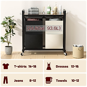 Laundry Hamper with 2 Section, Laundry Basket with Wheels, 2 x 12.3 Gallons Removable Bags, Metal Frame Laundry Baskets, Laundry Sorter for Room, Bathroom, Living Room (Black+Beige)