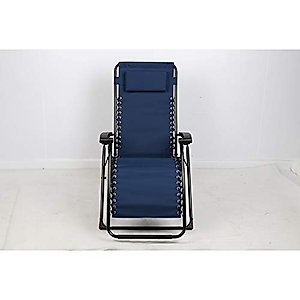 Guidesman LC-8014 Foldable Locking Weather Resistant Outdoor Steel Framed Zero Gravity Reclining Lounge Chair with Headrest Pillow, Blue