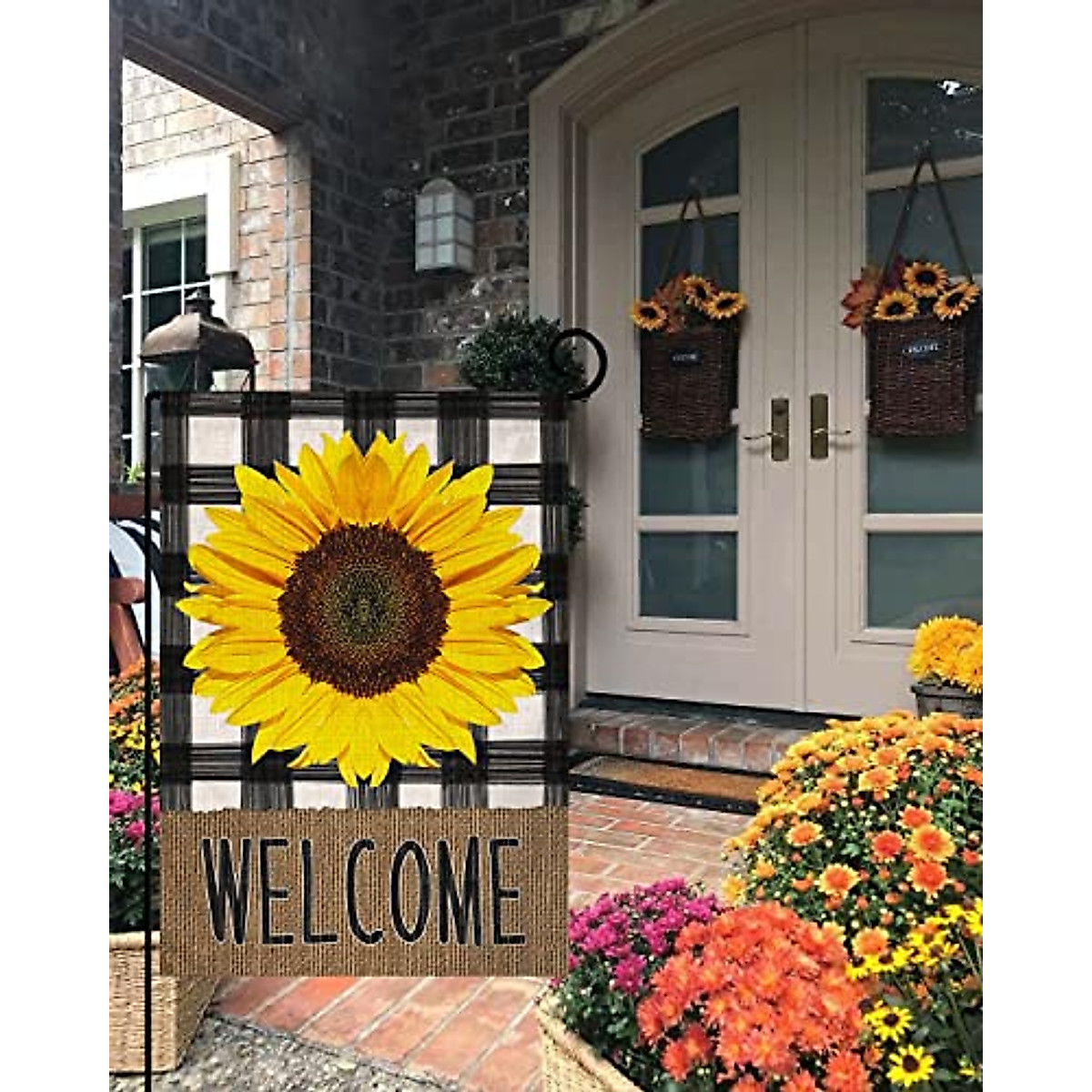 Spring Summer Sunflower Garden Flag 12x18 Vertical Double Sided Buffalo Floral Welcome Farmhouse Outdoor Decorations Burlap Yard Flag BW123
