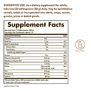 Solgar Brewer's Yeast Powder, 14 oz - Rich Source of Amino Acids, B-Complex Vitamins, Minerals, & Protein - Natural, Unflavored, Unsweetened - Dairy Free, Vegetarian - 13 Servings (Packaging may vary)