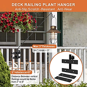 IVOODi Heavy Duty Deck Hook-Deck Railing Plant Hanger, 29 to 43 Inch Extended Bird Feeder Hanger W/Double Clamps,Versatile Deck Shepherd Hook for Hanging Bird Feeders,Lanterns,Planters etc.