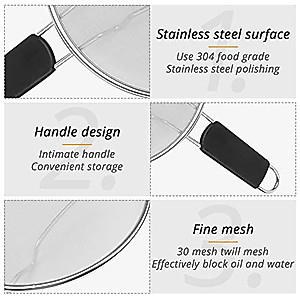 KUFUNG Splatter Screen for Frying Pan - Stops Almost 100% of Hot Oil Splash - Large 13" Stainless Steel Grease Guard Shield and Catcher (13 Inch, Black)