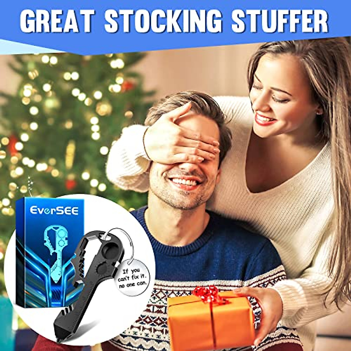 EVERSEE Stocking Stuffers for men Key Shaped Pocket Tool for Keychain, 18 in-1 Multitool Key with Keychain, Bottle Opener, Screwdriver, Ruler, Wrench, Bit Driver, File Bike Spoke Key TSA Friendly
