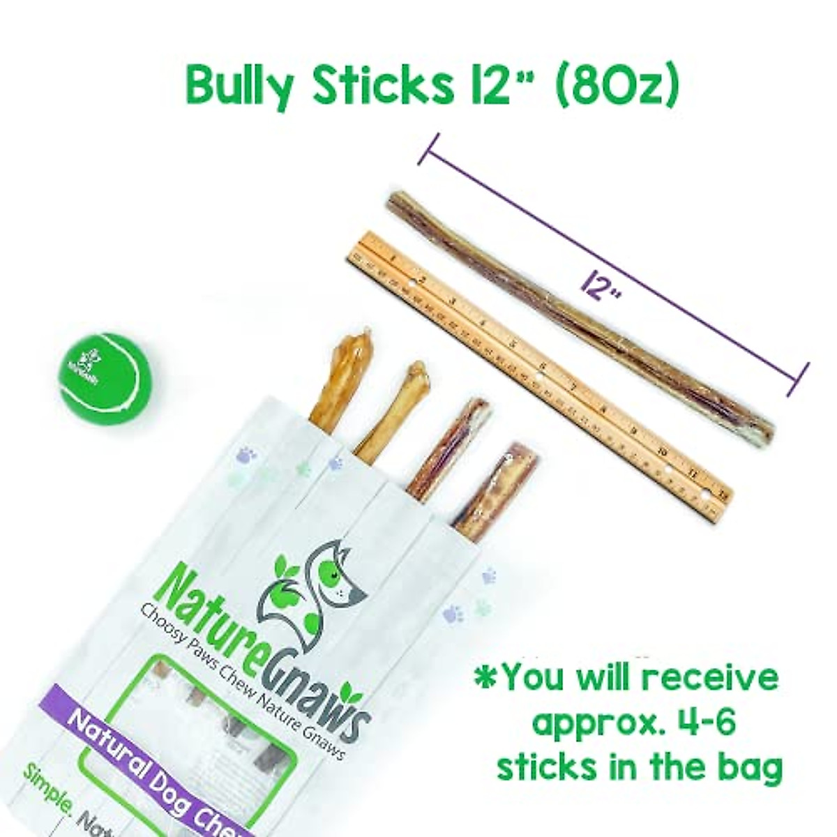 Nature Gnaws Bully Sticks for Dogs - Premium Natural Beef Dental Bones - Long Lasting Dog Chew Treats for Aggressive Chewers - Rawhide Free - Mixed Thickness 8 Ounce (Pack of 1)