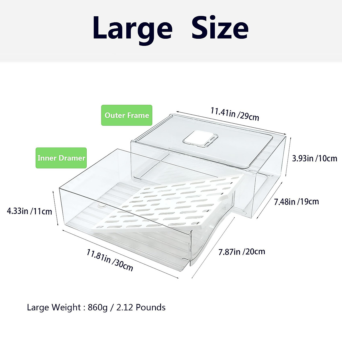 Femoliyes Refrigerator Organizers and Storage Drawer, Stackable Fruit Storage Containers for Fridge, Reusable Fridge Organizer fit for Kitchen Refrigerator and Restaurant Freezer (2 Drawers, Large)