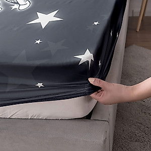 Datura home Astronaut Space Sheet Bedding Set 4Pcs Astronaut Space Rocket Printed Sheet Set with 1 Flat Sheet and 1 Fitted Sheet + 2 Pillowcases for Boys Bedroom(Space Astronaut Twin)