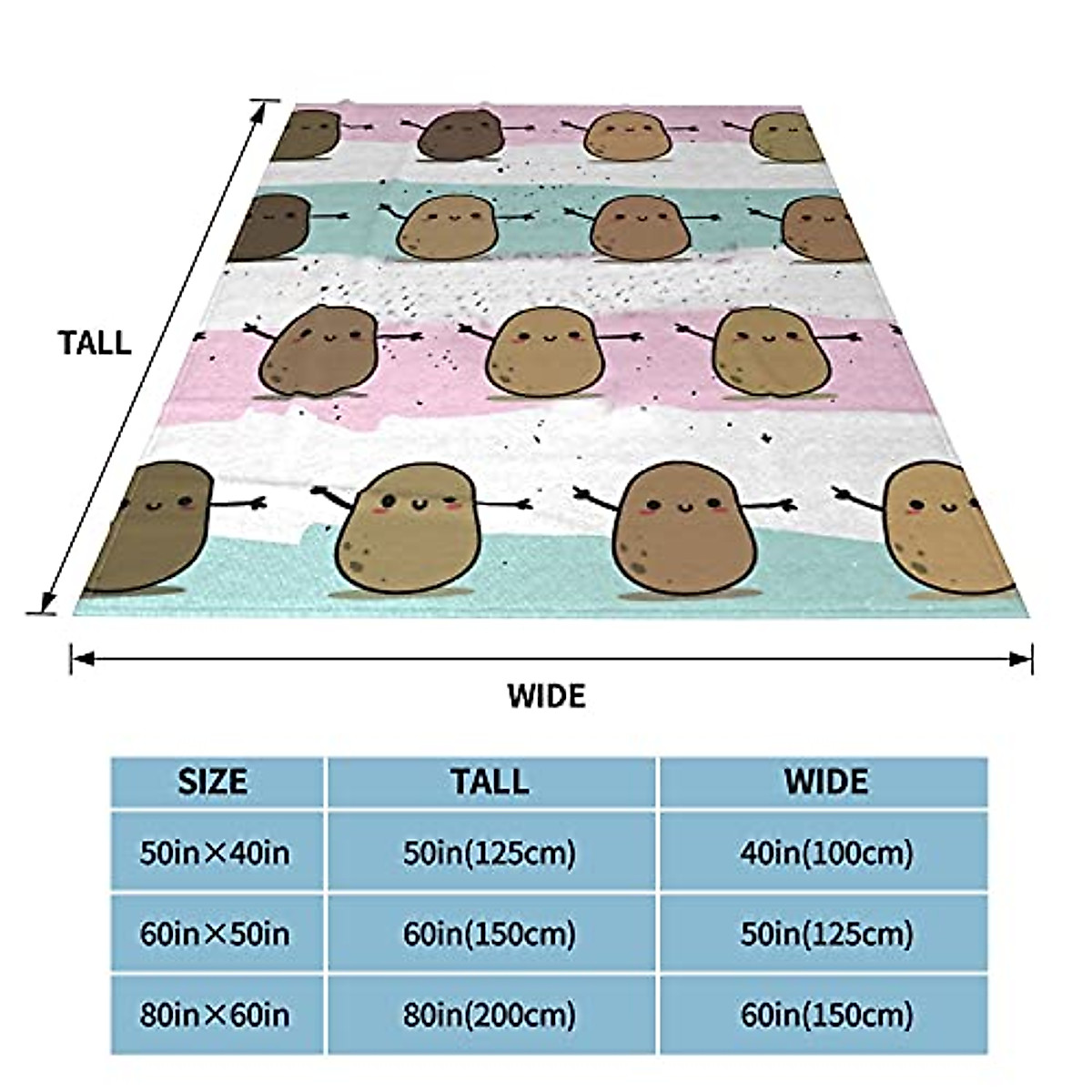 Denruny Cute Potatoes Pattern Printed Throw Blanket, 50"X40" Fleece Blanket for Bed Couch Sofa Traveling