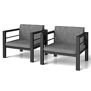 COVERONICS Outdoor 2 Pieces Aluminum Armchair - Patio Sofa Chair with Aluminum Frame and Waterproof Cushions, All-Weather Furniture Conversation Sofa Set Balcony Backyard Poolside Gray