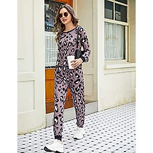 Ekouaer Pajamas Womens Cotton Knit Lounge Set Long Sleeve Top and Pants 2 Piece Loungewear Outfits with Pockets