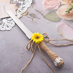 ATAILOVE Rustic Style Cake Cutting Set for Wedding, Burlap Sunflower Stainless Steel Wedding Cake Knife and Serving Set for Wedding, Birthdays, Babay Shower, Parties