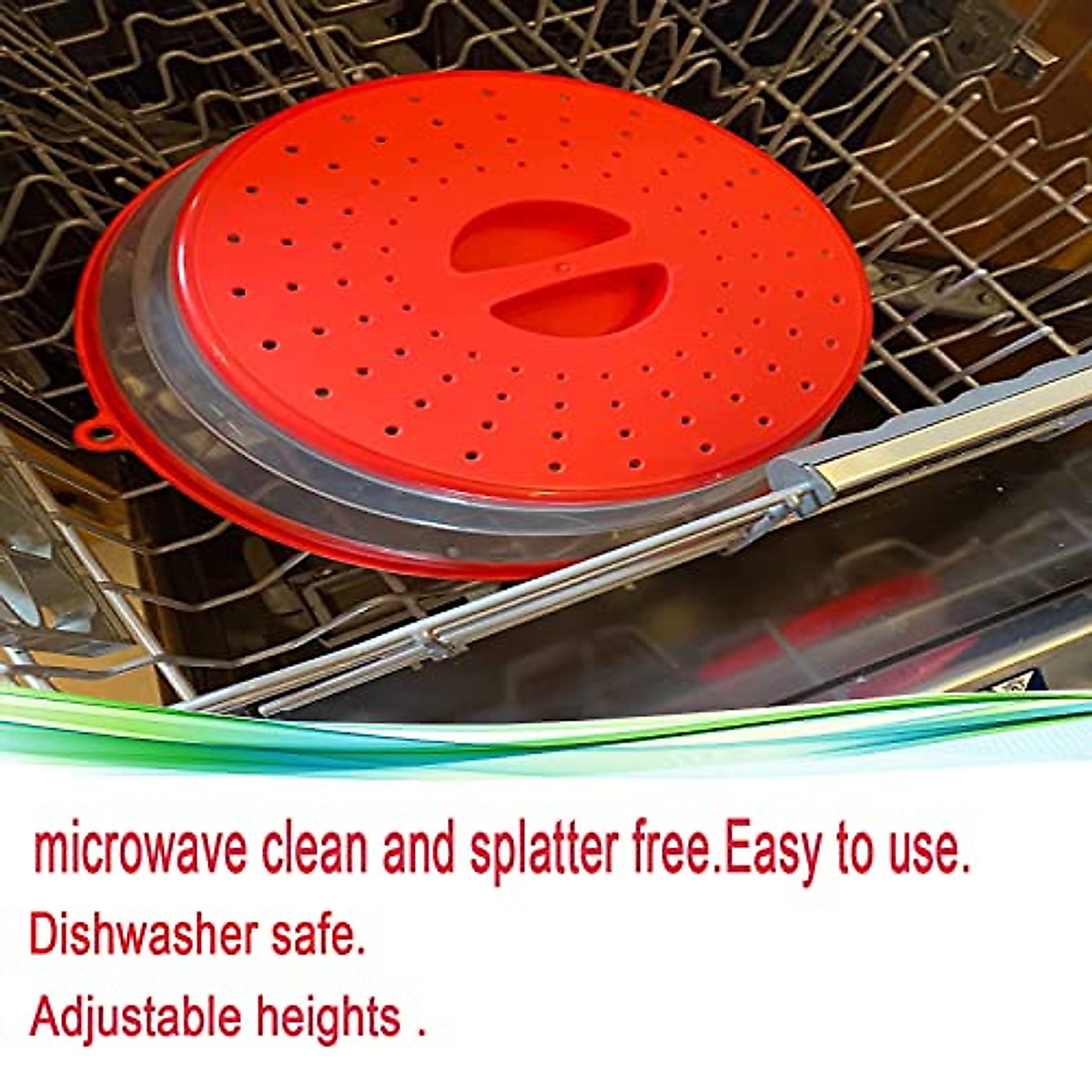 KAZETEC Upgrade Microwave Cover for food, Vented Microwave Splatter Cover, microwave cover for food, Multi-Purpose Colander Kitchen Gadget for Food & Meal Prep, Easy Grip Lid-red-2 sets