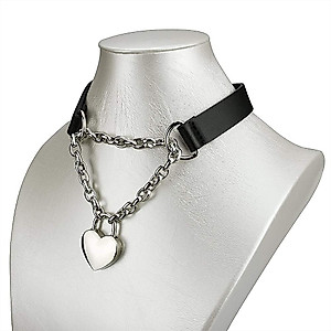 Alona Magic Goth Choker Necklaces for Women, Black Choker and Heart Padlock Day Collar with Key, Black PU Leather Choker Collar for Women