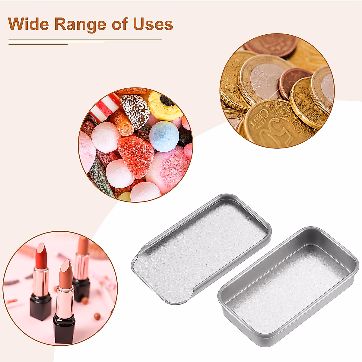 uxcell Metal Tin Box Containers, 6Pcs 2.4x1.3x0.4 Inch Silver Mini Portable Metal Slide Top Tin Containers for Jewelry Crafts