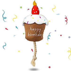 Squeaky Pet Toys - Stuffed Toy Squeaky, Teething Chew Toys, Interactive Cake Shape Pet Plush Toys with Sound, Dog Crinkle Plaything Pet Dentals Health for Breeds Squeaks Pets Dogs Birthday Gfitss