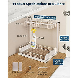 Zyerch Under Sink Organizer,Metal Pull Out Kitchen Cabinet Organizer with Sliding Drawer,Sturdy Multi-Functional for Bathroom Organization,White