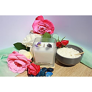 Natural Soy Wax Scented Candles - Lavender Vanilla Scented Candle & Amber Sandalwood with Wooden Wick in a Frosted Glass Square Jar with Bamboo Lid by September 98
