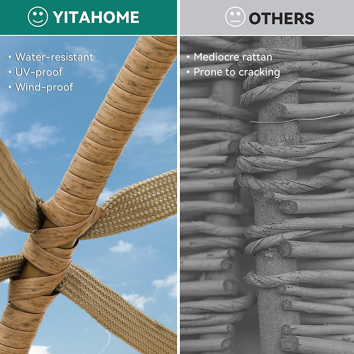 YITAHOME Double Egg Chair with Table 2 Person Wicker Egg Chair Indoor Outdoor Patio Egg Chair with Cushions 617lbs for Patio, Bedroom, Garden and Balcony, Beige