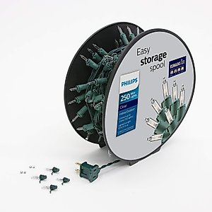 PHILIPS 250 Remains Lit Incandescent Clear Mini Christmas Lights on Green Wire Easy Storage Spool - UL Listed for Indoor/Outdoor Use - 59.33' Length with 2.75" Bulb Spacing for Christmas Tree