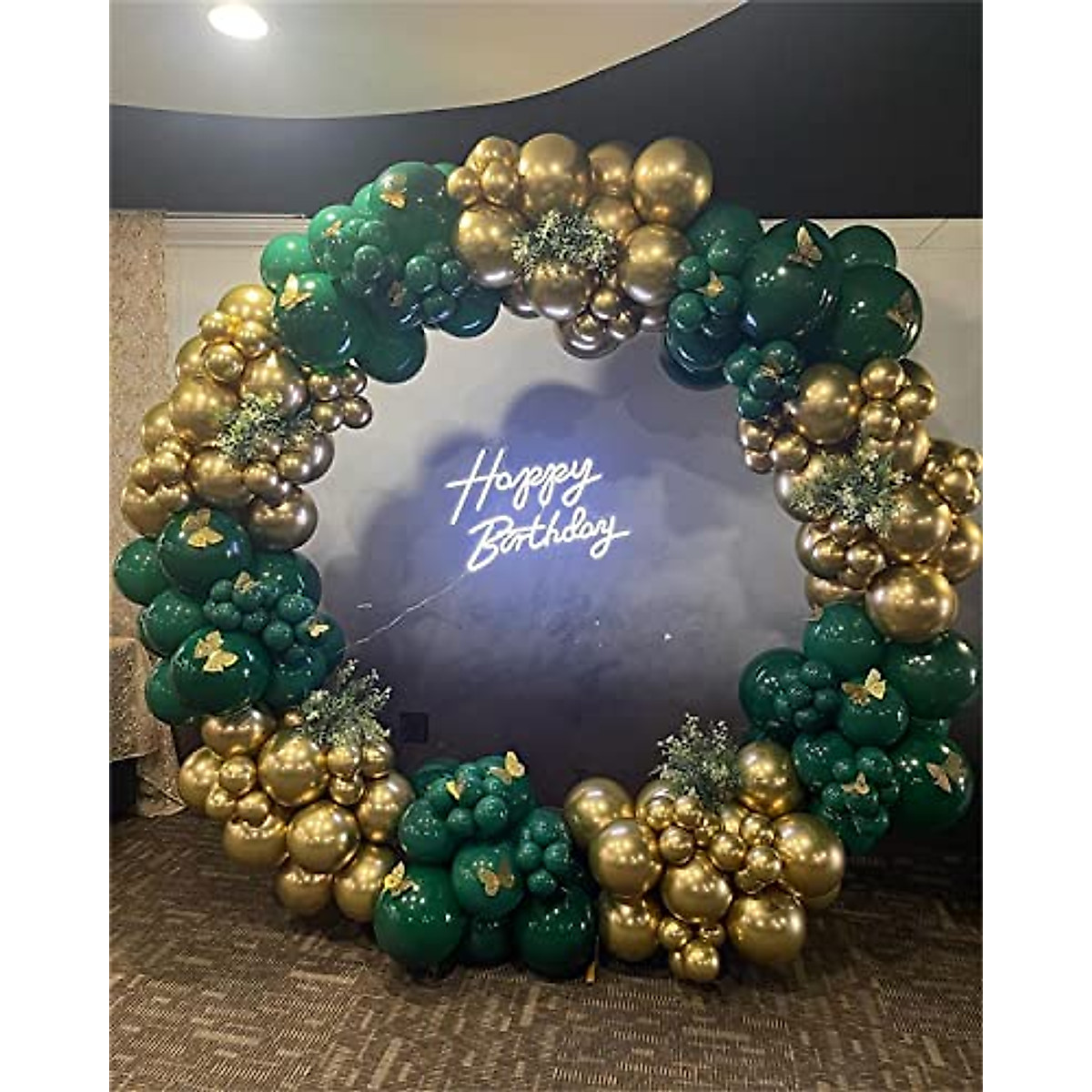 DNBOD Green and Gold Balloon Garland Kit, 132pcs Dark Green Balloon, Metallic Gold Balloon and Gold 4D Foil Mylar Balloon for Adult Birthday Bridal Shower Wedding Jungle Theme Party Decoration