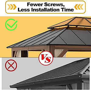 OLILAWN Gazebo 12x14, Hardtop Gazebo with Wood Finish Aluminum Frame, Galvanized Steel Double Top Gazebo with Ventilation, All-Weather Metal Gazebo with Netting and Curtains, for Patios Gardens Lawns