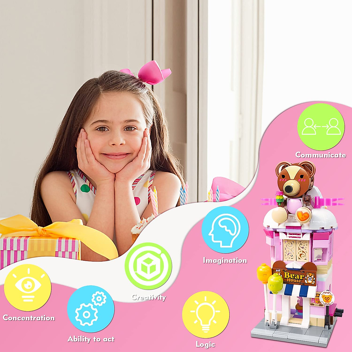 PeachLeaf Building Blocks Toys for Girls Teddy Theme Store Pink Building Toy Store Bricks Toys STEM Toys Creative Construction Play Set Christmas Birthday Gifts for Girls Age 6-12 and Up (281 Pieces)