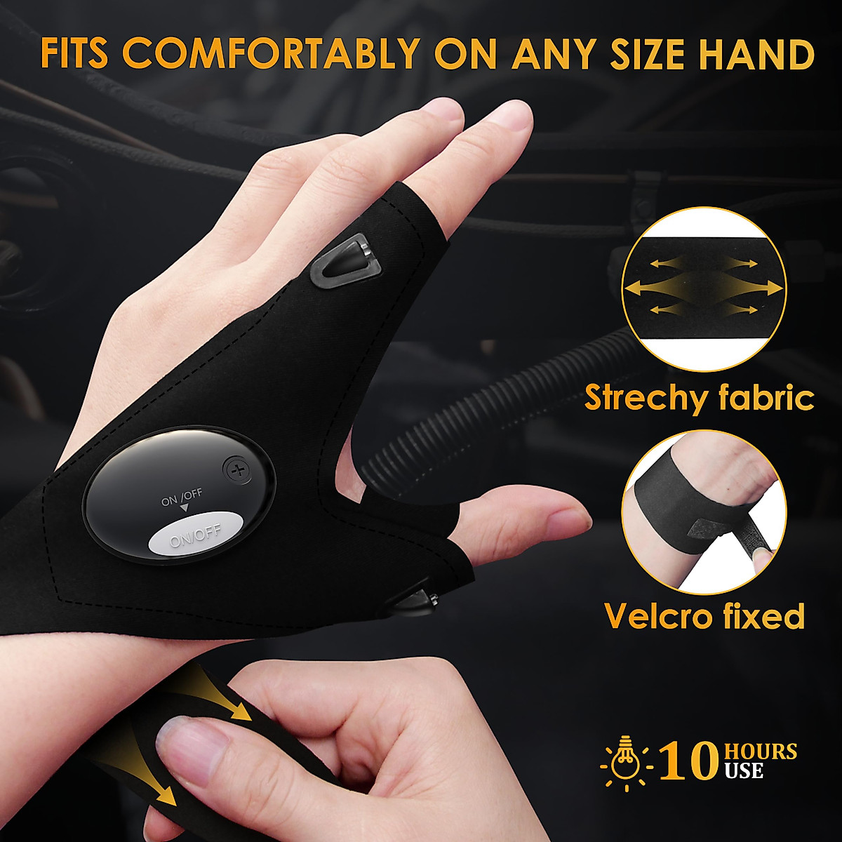 LED Flashlight Gloves - Gifts for Men, Unique Stocking Stuffers, Cool Camping Fishing Accessories and Gadgets