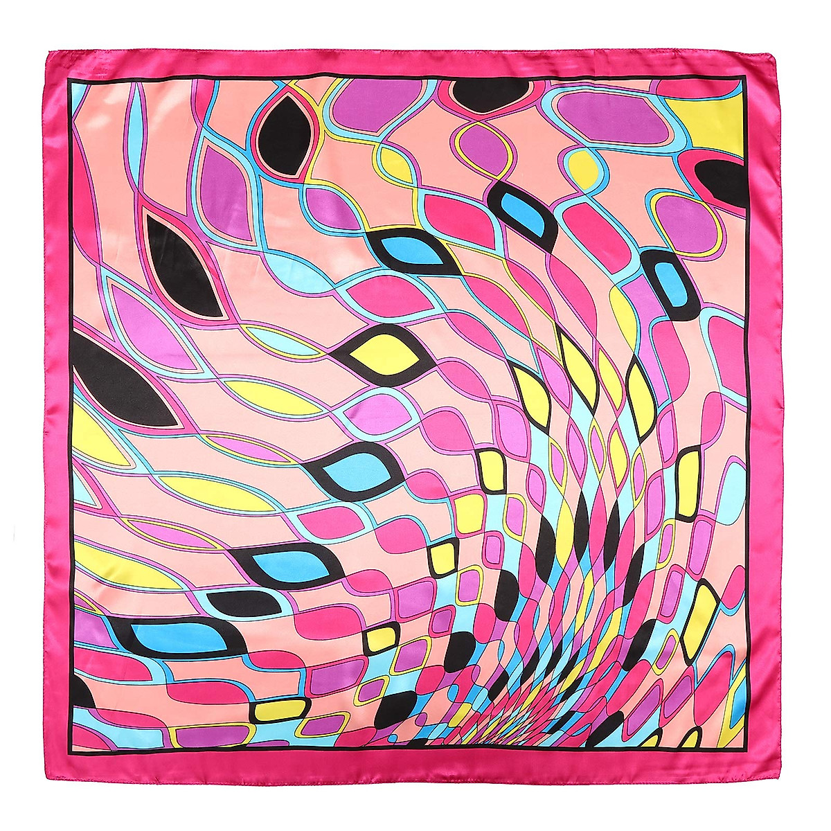 AWAYTR 35” Large Satin Square Head Scarf - 2Pcs Silk Like Floral Head Scarves Square Satin Hair Scarf Bandanas for Women (Elliptical grid(Rose+Blue))